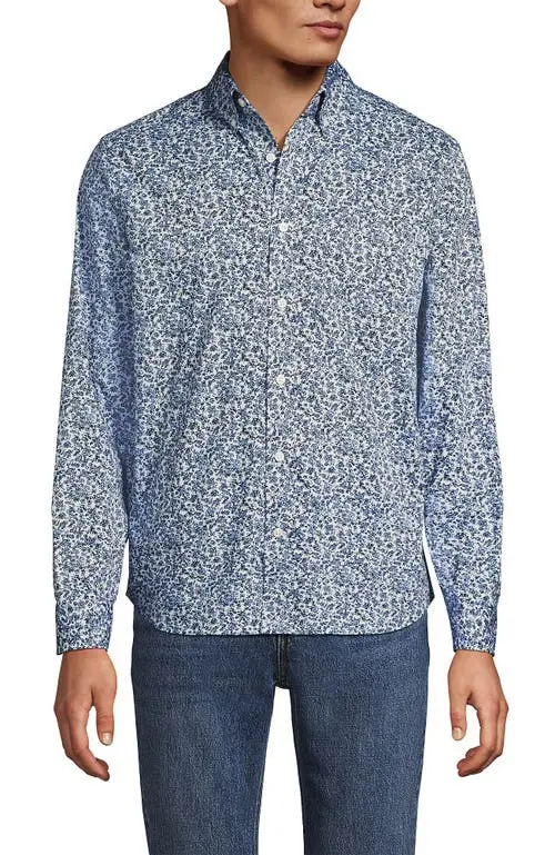 LANDS' END Traditional Fit Long Sleeve Travel Kit Shirt - Radiant Navy/blue Floral