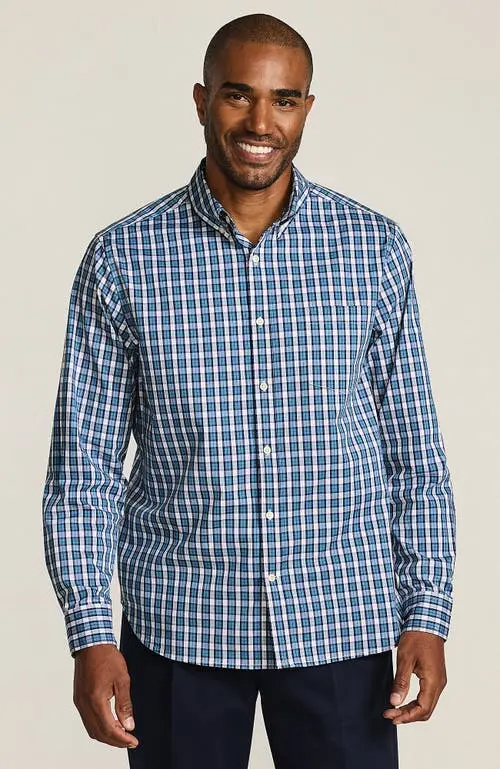 LANDS' END Traditional Fit Long Sleeve Travel Kit Shirt - Soft Peacock Plaid