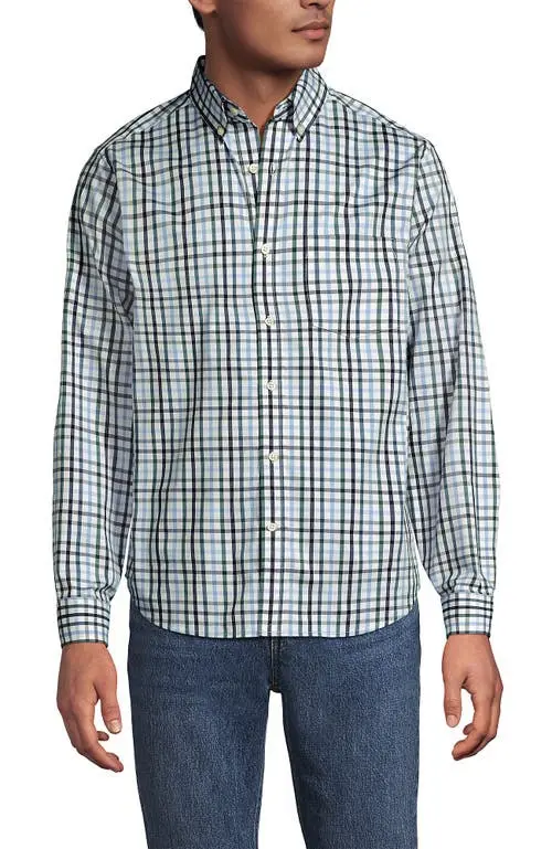 LANDS' END Traditional Fit Long Sleeve Travel Kit Shirt - Tourmaline Tattersall