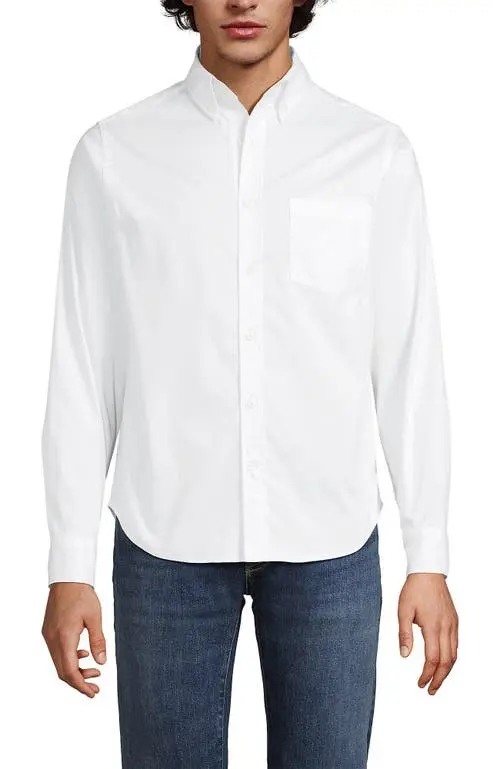 LANDS' END Traditional Fit Long Sleeve Travel Kit Shirt - White