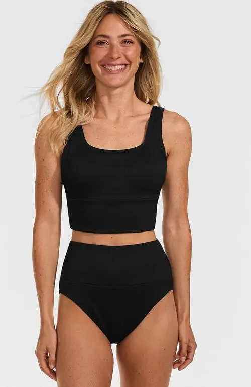 LANDS' END Tankini And High Waisted Bottom Swimsuit Set - Black Ottoman
