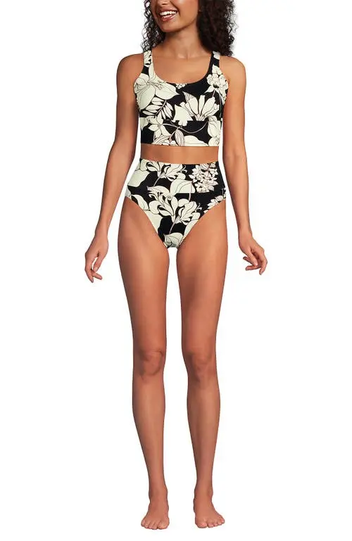 LANDS' END Tankini And High Waisted Bottom Swimsuit Set - Black/egret Lilies
