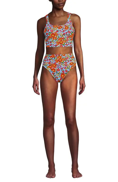 LANDS' END Tankini And High Waisted Bottom Swimsuit Set - Blue Springside Floral