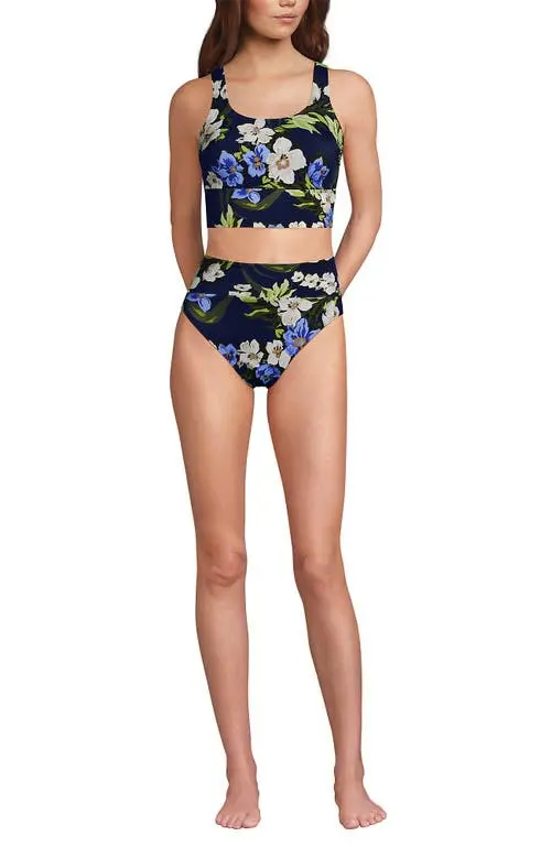 LANDS' END Tankini Top And High Waisted Bottom Swimsuit Set - Deep Sea/blue Floral Tropic