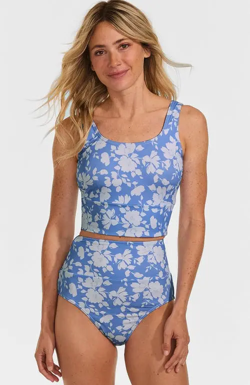 LANDS' END Tankini And High Waisted Bottom Swimsuit Set - Lake Blue Blossom Floral