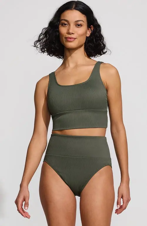 LANDS' END Tankini Top And High Waisted Bottom Swimsuit Set - Rich Olive Green Ottoman