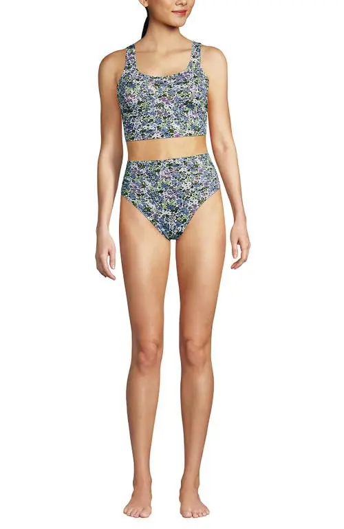 LANDS' END Tankini Top And High Waisted Bottom Swimsuit Set - White/lilac Multi Ditsy Floral