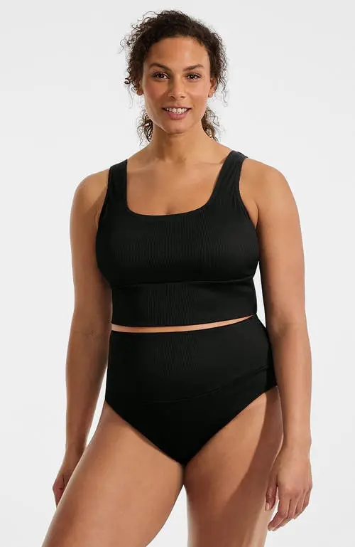 LANDS' END Tankini Top And High Waisted Bottom Swimsuit Set - Black Ottoman