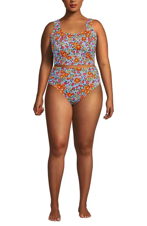 LANDS' END Tankini Top And High Waisted Bottom Swimsuit Set - Blue Springside Floral