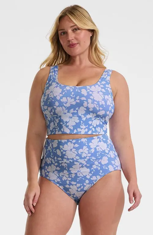 LANDS' END Tankini And High Waisted Bottom Swimsuit Set - Lake Blue Blossom Floral