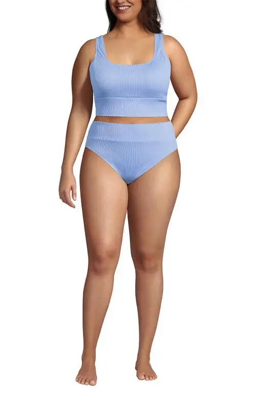 LANDS' END Tankini Top And High Waisted Bottom Swimsuit Set - Lake Blue Ottoman
