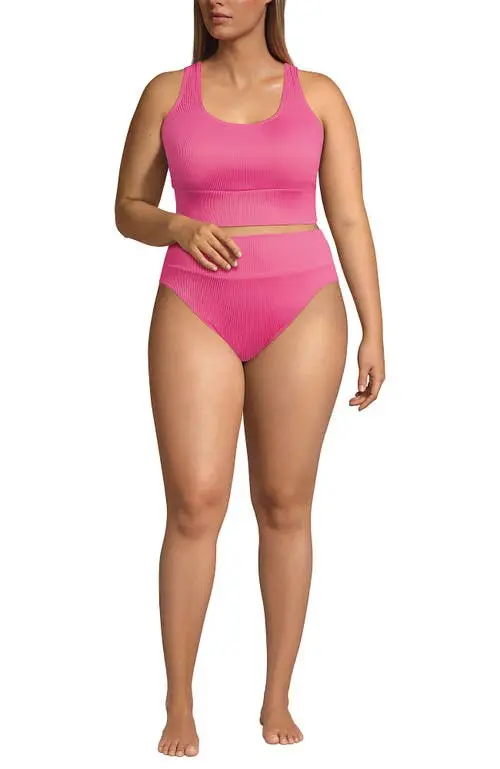 LANDS' END Tankini And High Waisted Bottom Swimsuit Set - Pink Ottoman