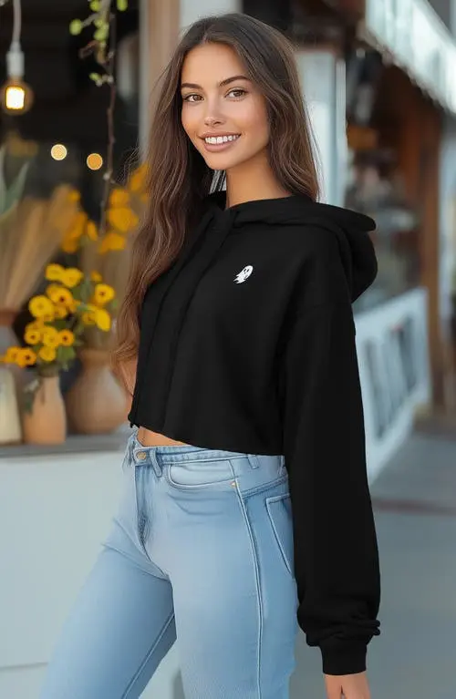 DALIX Ghost Cropped Hoodie - Black