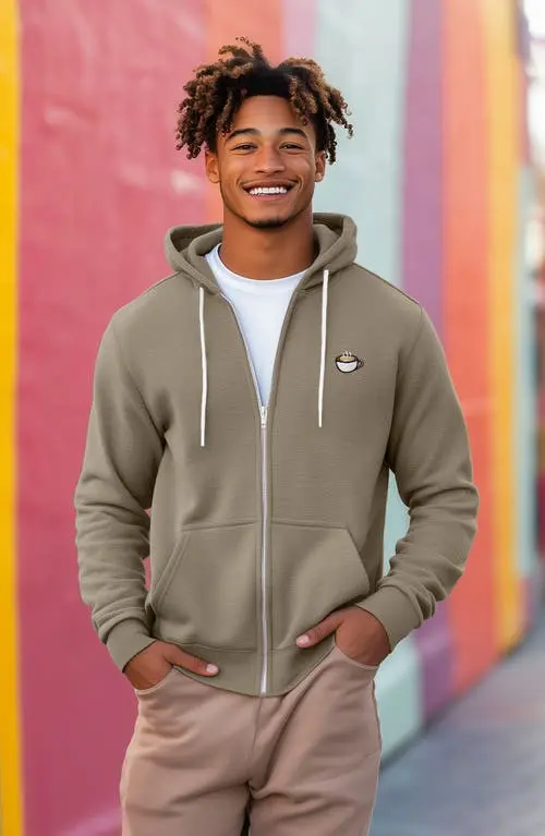 DALIX Cappuccino Zip Hoodie - Heather Stone