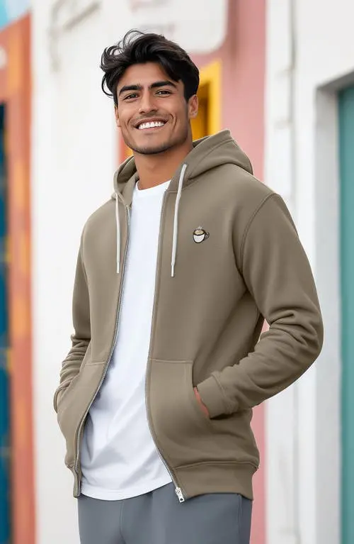 DALIX Cappuccino Zip Hoodie - Heather Stone