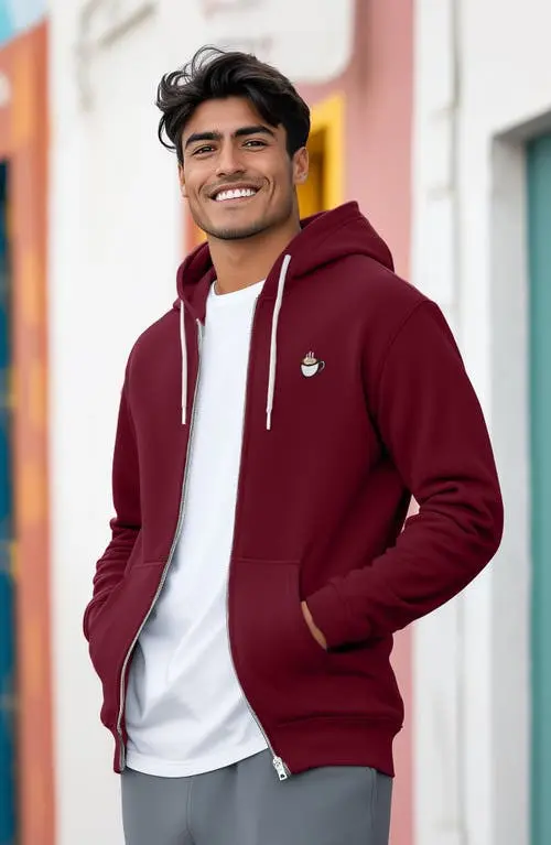 DALIX Cappuccino Zip Hoodie - Maroon
