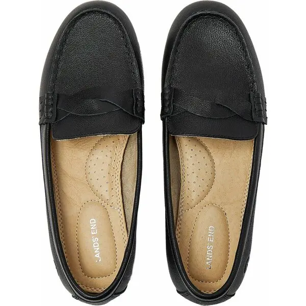 LANDS' END Comfort Leather Slip-on Loafers - Black