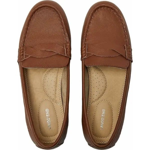 LANDS' END Comfort Leather Slip-on Loafers - Cognac