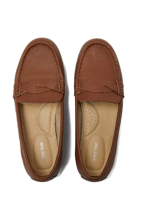 LANDS' END Comfort Leather Slip-on Loafers - Cognac