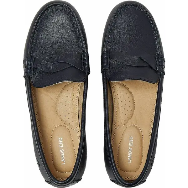 LANDS' END Comfort Leather Slip-on Loafers - Deep Sea Navy