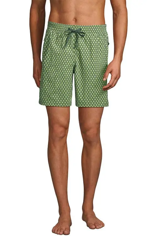 LANDS' END 7" Volley Hydroliner Swim Trunks - Eucalyptus Geo