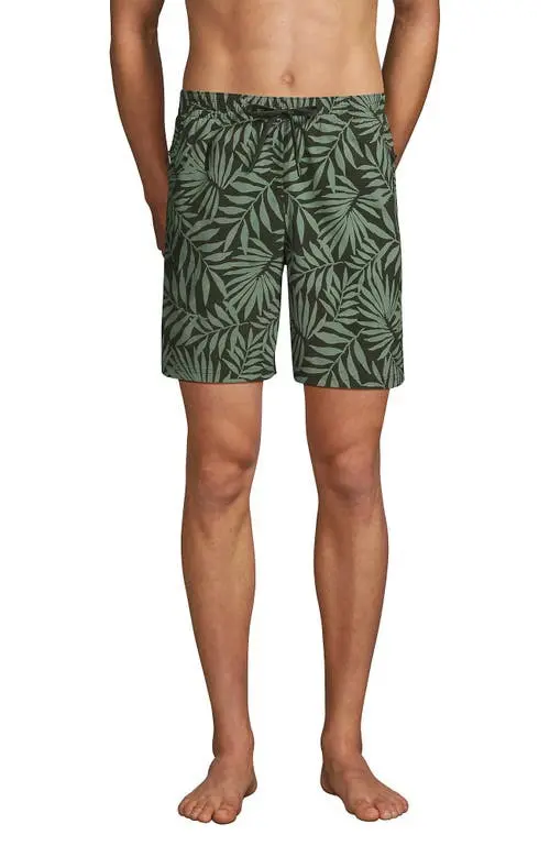 LANDS' END 7" Volley Hydroliner Swim Trunks - Rich Olive Stipple Palm