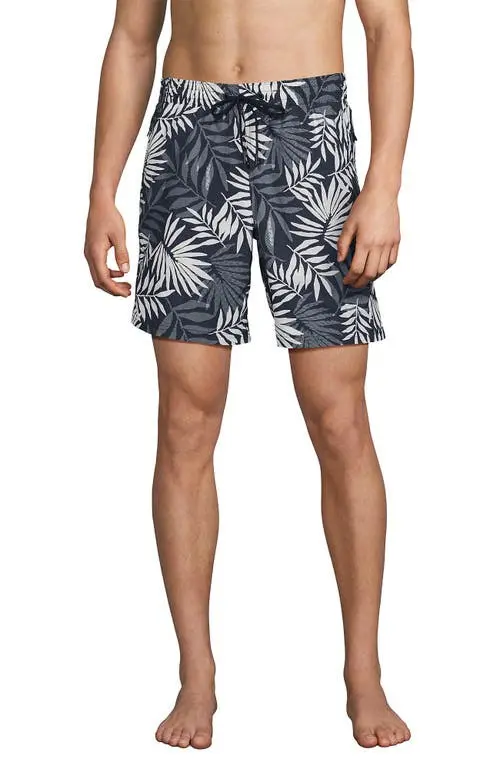 LANDS' END 7" Volley Hydroliner Swim Trunks - Slate Blue Stipple Palm