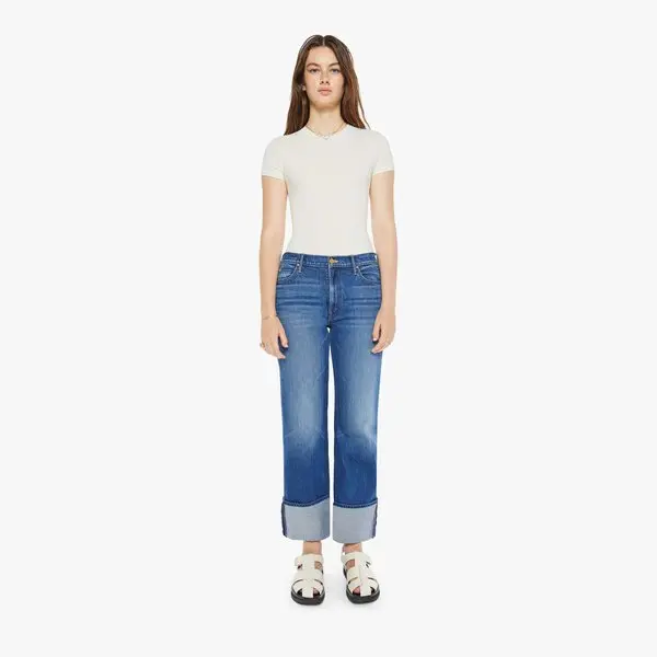 MOTHER The Checkerboard Duster Flood Cuff Bunny Hop Jeans