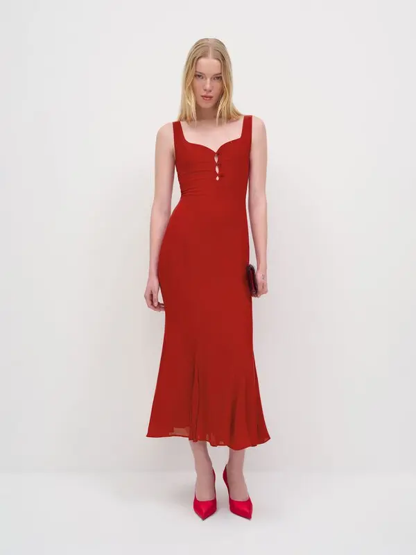 REFORMATION Laine Midi Dress - Red