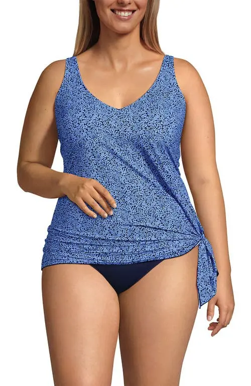 LANDS' END Slender Suit Fauxkini One Piece Swimsuit - Cloud Blue/navy Ditsy Lilies