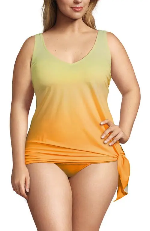 LANDS' END Slender Suit Fauxkini One Piece Swimsuit - Icy Mint/orange Ombre