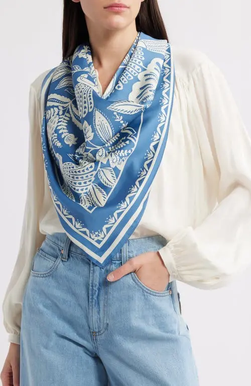 & Other Stories Bird & Floral Print Scarf - Blue Medium