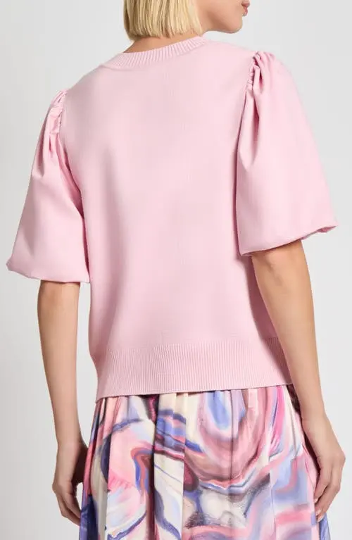 Misook Heritage Fit Mixed Media Puff Sleeve Top