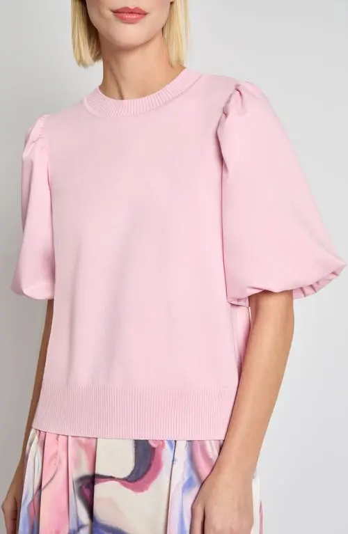 Misook Heritage Fit Mixed Media Puff Sleeve Top