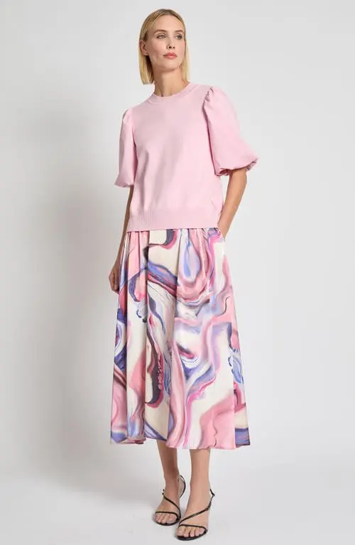 Misook Heritage Fit Mixed Media Puff Sleeve Top