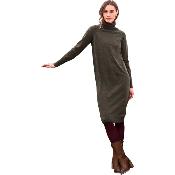 CELTIC & CO. Supersoft Midi Turtleneck Dress - Olive