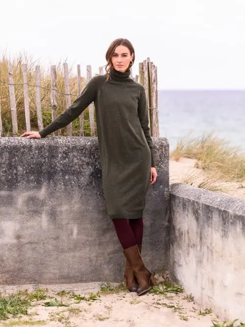 CELTIC & CO. Supersoft Midi Turtleneck Dress - Olive