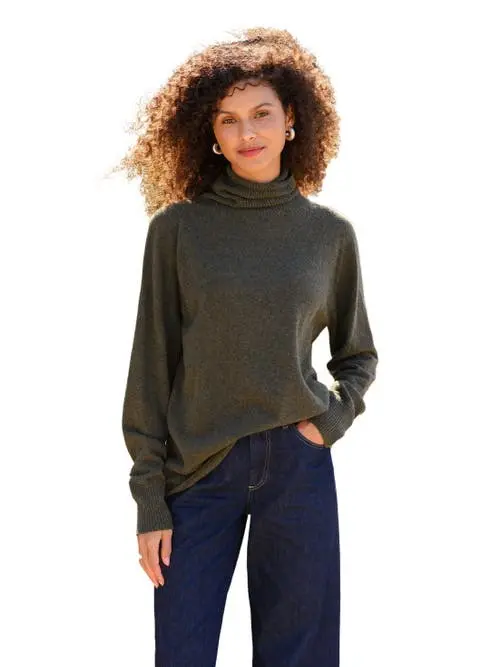 CELTIC & CO. Geelong Wool Slouchy Turtleneck Sweater - Olive