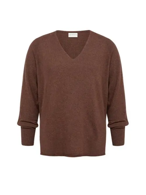 CELTIC & CO. Geelong Wool Slouch V-neck Sweater - Ember