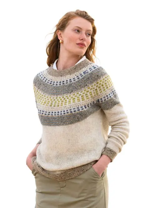 CELTIC & CO. Float Stitch Yoke Donegal Sweater - Ecru