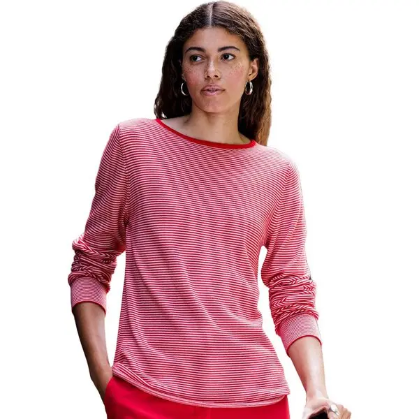 CELTIC & CO. Merino Fine Knit Boat Neck Sweater - Chilli Microstripe_