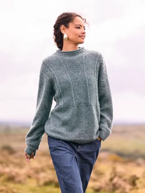 CELTIC & CO. British Wool Gansey Sweater - Dark Skylight