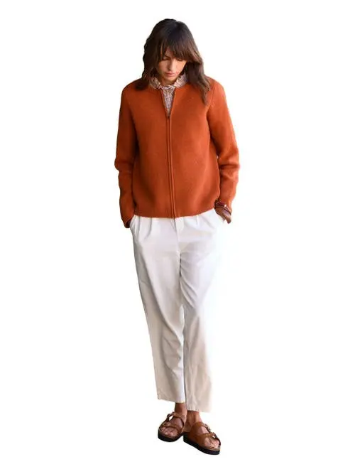 CELTIC & CO. Zip Through Merino Wool Jacket - Burnt Orange