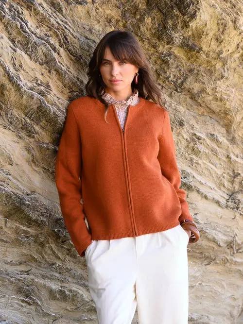 CELTIC & CO. Zip Through Merino Wool Jacket - Burnt Orange