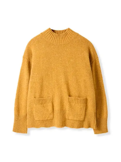 CELTIC & CO. Flecked Patch Pocket Merino Wool Sweater - Saffron