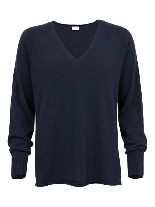 CELTIC & CO. Geelong Wool Slouch V-neck Sweater - Dark Navy