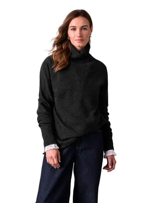 CELTIC & CO. Geelong Wool Slouch Turtleneck Sweater - Charcoal