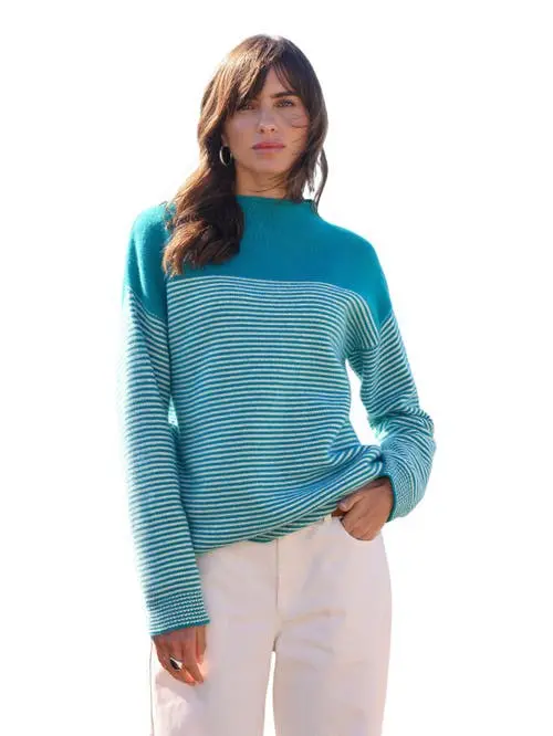 CELTIC & CO. Felted Funnel Neck Sweater - Kingfisher Blue Micro
