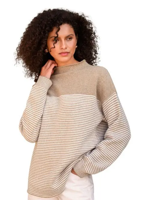 CELTIC & CO. Felted Funnel Neck Sweater - Oatmeal Micro