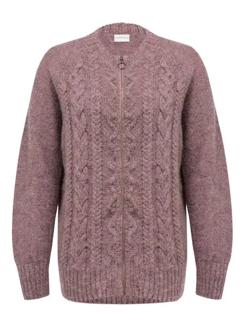CELTIC & CO. British Wool Cable Zip Cardigan - Dark Rose